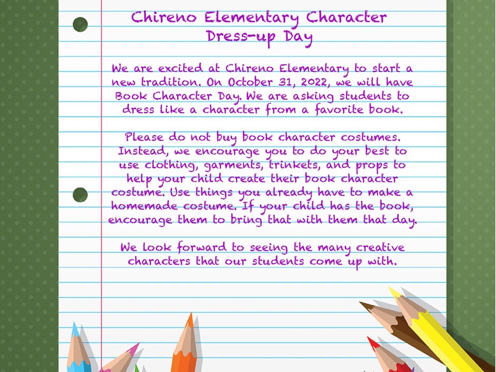 Book Character Day Coming Soon! | Chireno ISD