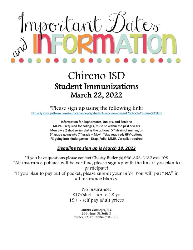Chireno ISD Student Immunizations | Chireno ISD